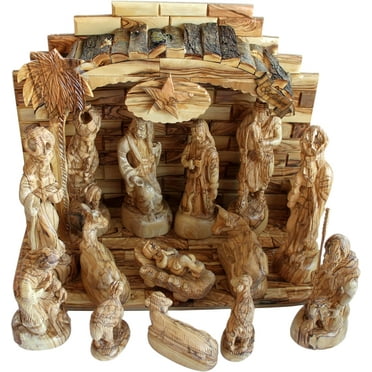Holy Land Market Olive Wood carved Nativity Set - Medium size (11 ...