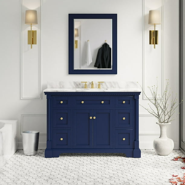Sydney 48" Bathroom Vanity with Royal Blue Cabinet and Carrara Marble ...