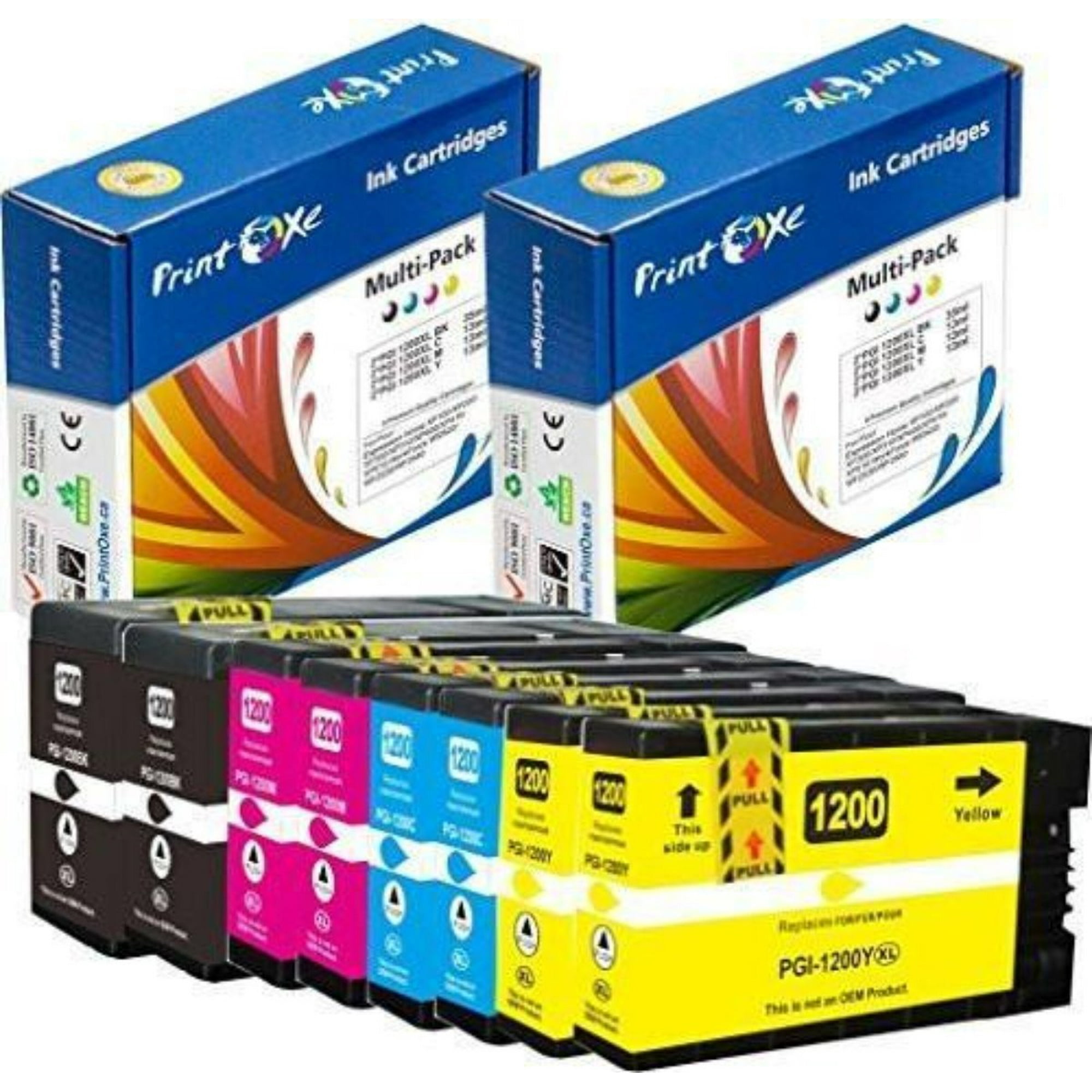 PGI-1200 XL Compatible 2 Sets (Pigment Ink) 8 Ink Cartridges 2 BK  2 Cyan  2 Magenta  & 2 Yellow High Yield PGI 1200 for Canon MAXIFY Printers.