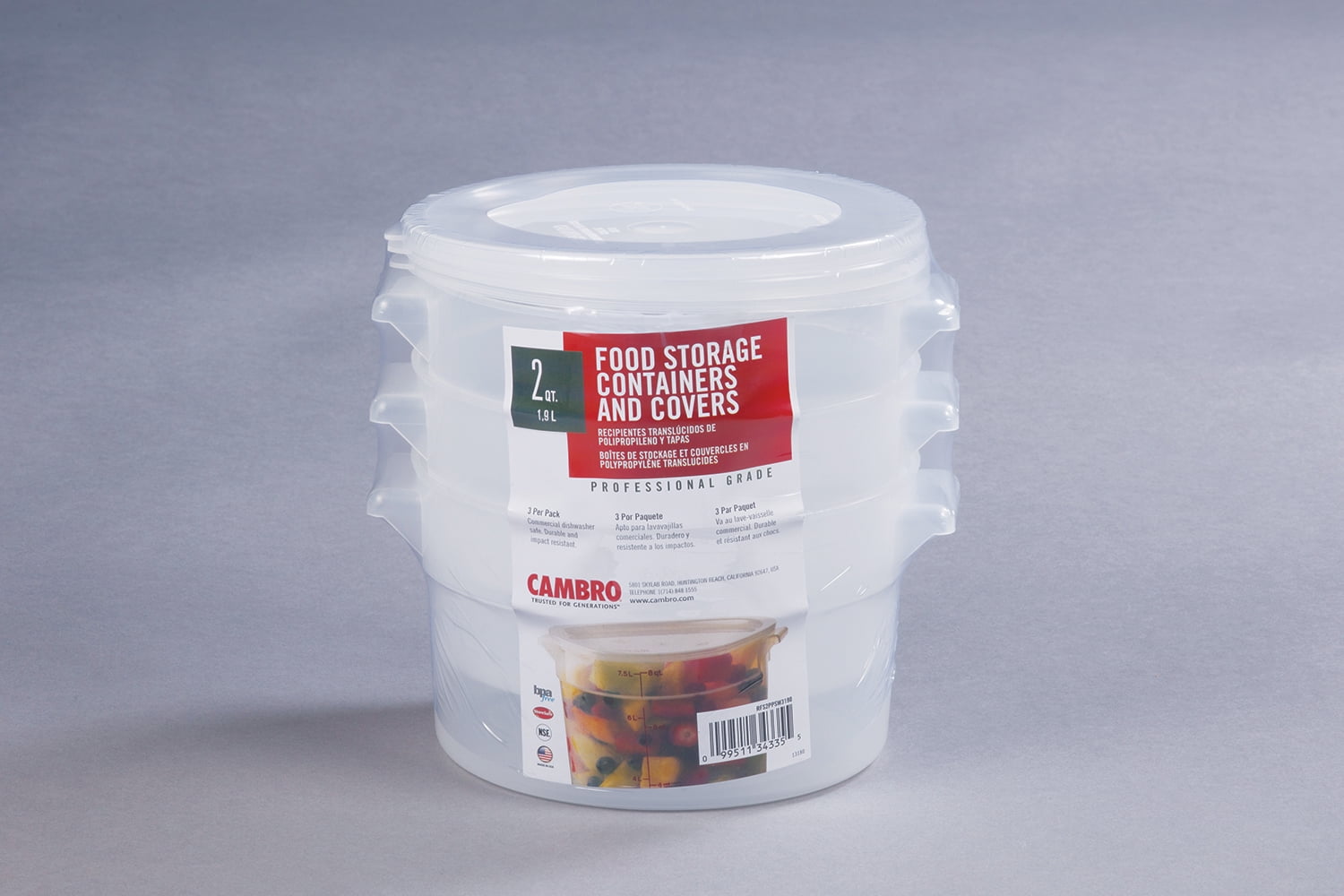Cambro Food Storage Containers and Covers, 2 Quart, 3 Pack - Walmart.com