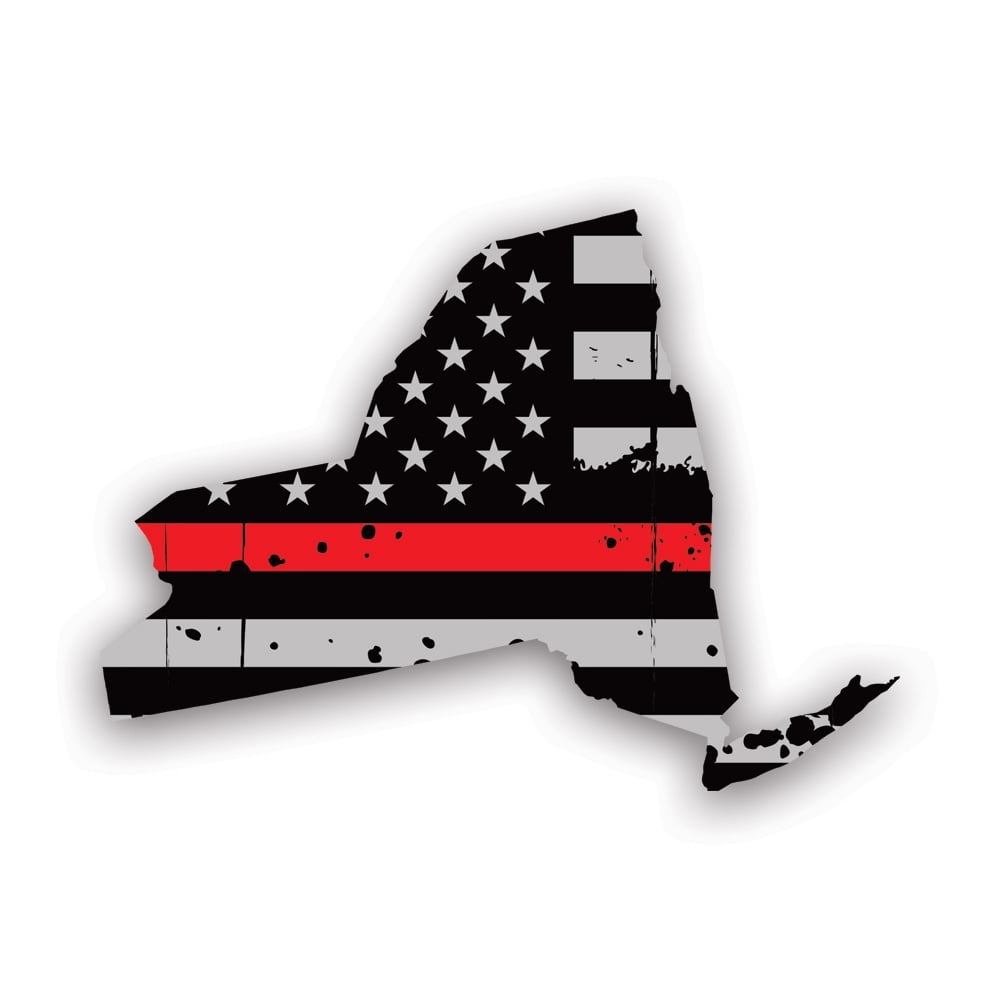Distressed New York State Shaped Subdued US Flag Thin Red Line Sticker ...