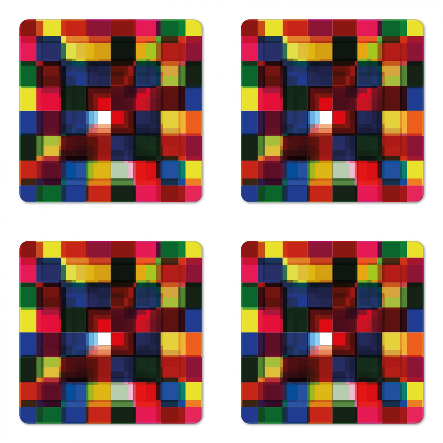Abstract Coaster Set of 4, Halftoned Colorful Mosaic Pattern Squares ...