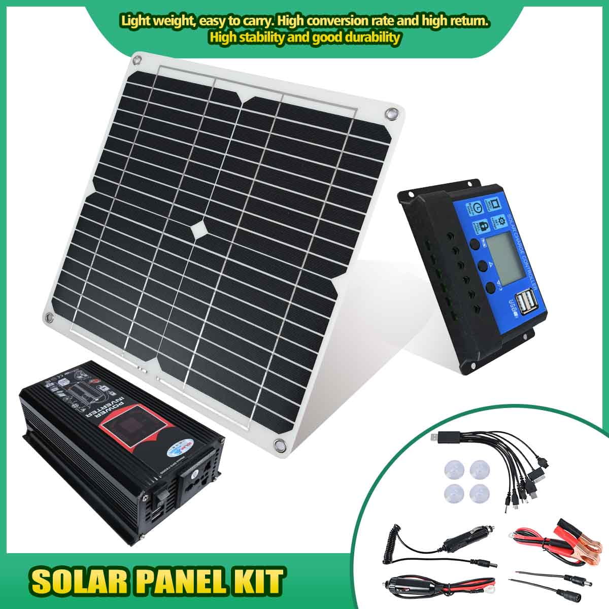 200W Waterproof Solar Panel Kit+100A Controller+6000W Power Inverter ...