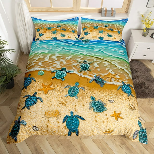 Blue Sea Turtle Comforter Cover Ocean Hawaii Beach Tropical Bedding Set ...