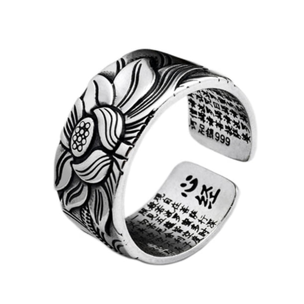 Decodeary Vintage Lotus Finger Rings For Men Adjustable Open Ring ...