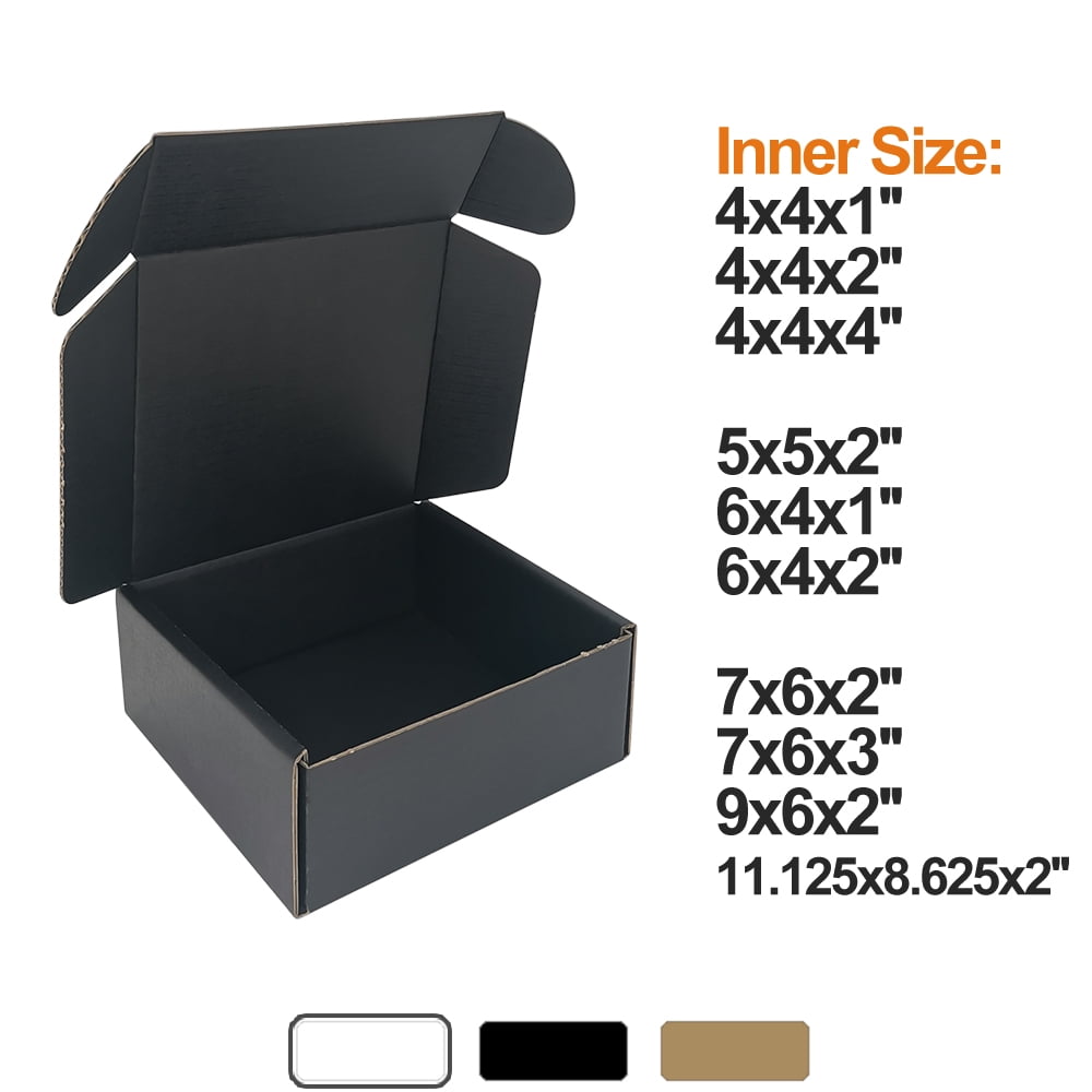 CH-BOX 50 Pack 5x5x2'' Small Corrugated Box Mailers Black Cardboard for ...