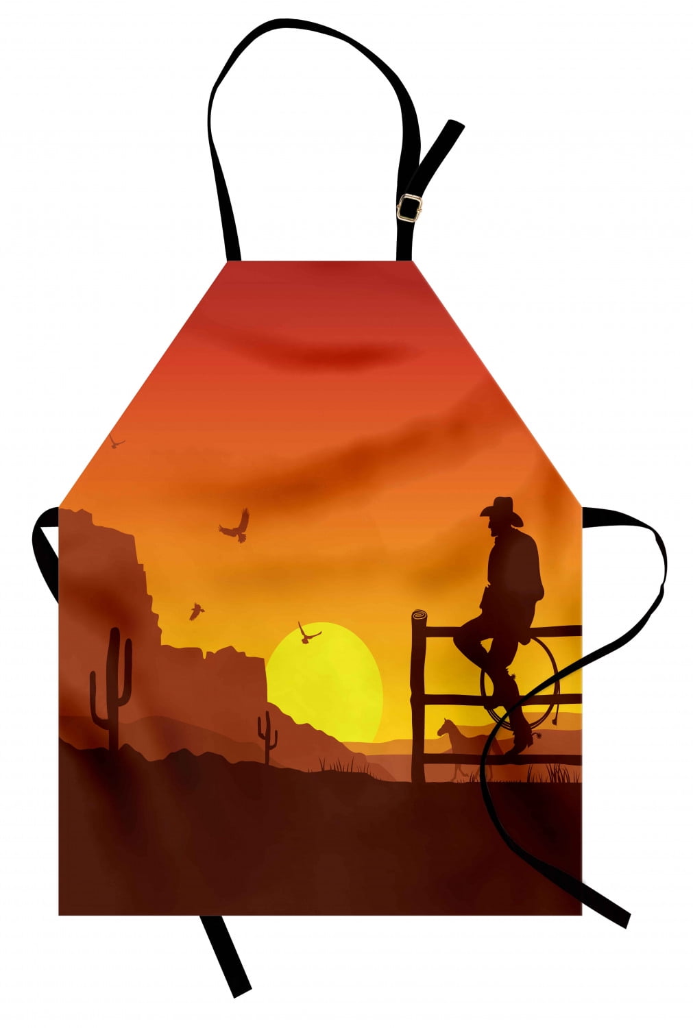 Western Apron Silhouette of Cowboy in Wild West Sunset Scene American ...