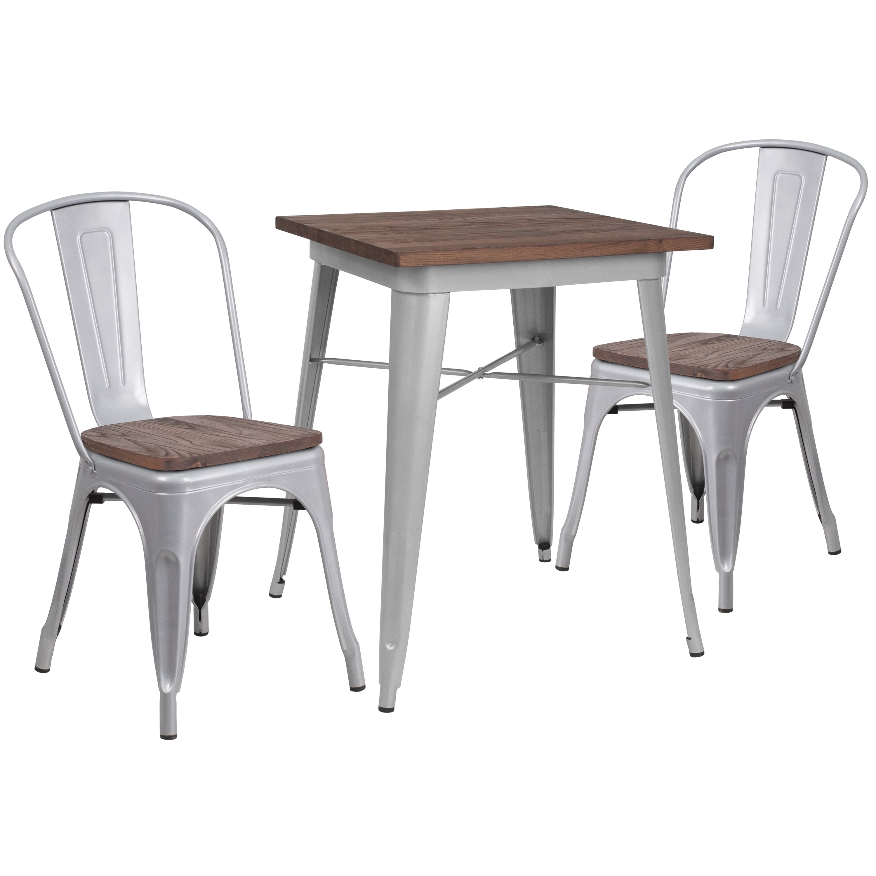 Flash Furniture 23.5" Square Silver Metal Table Set with Wood Top and 2 ...