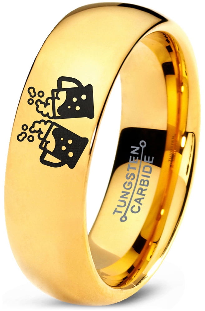 Tungsten Cheers Beer Drink Band Ring 7mm Men Women Comfort Fit 18k ...