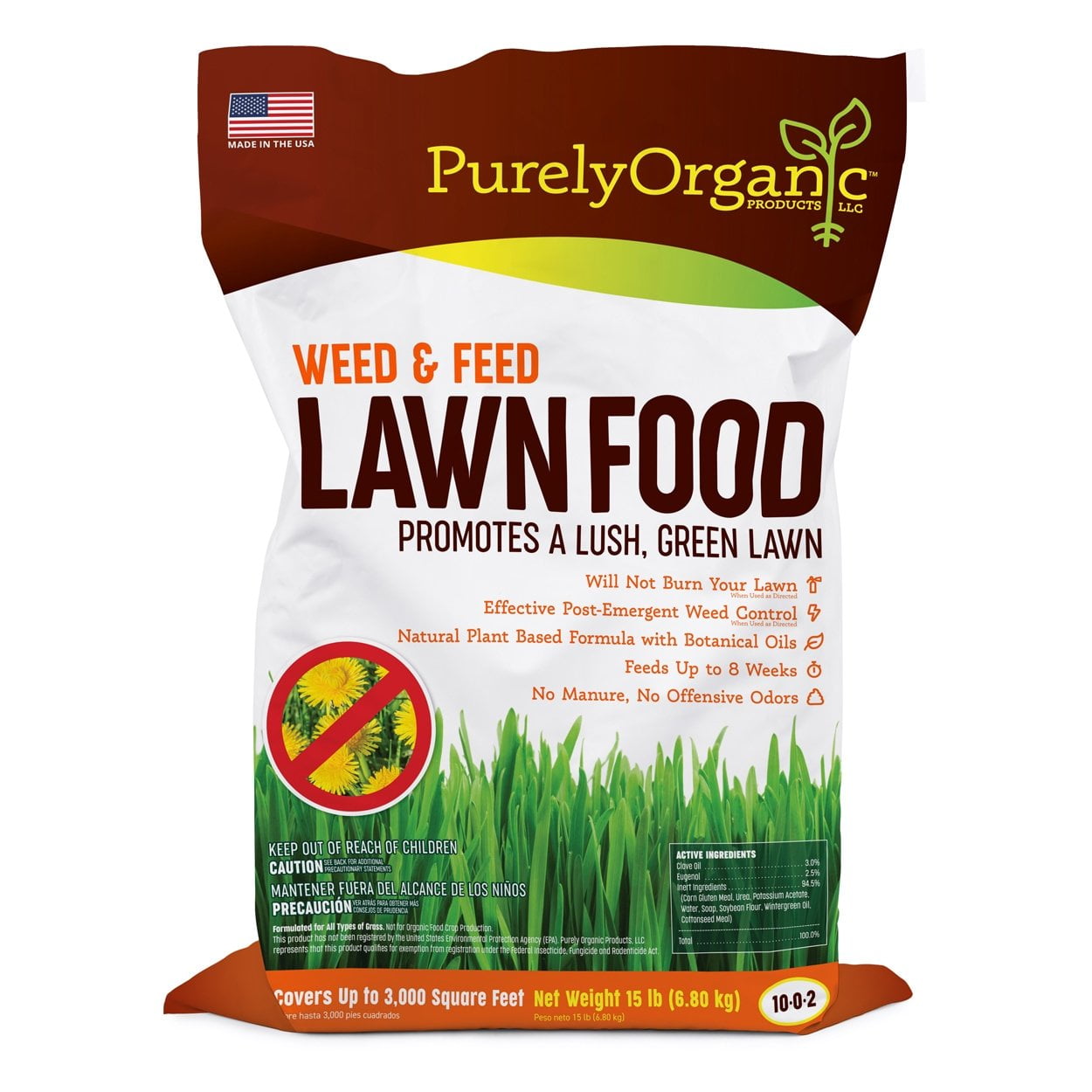 Purely Organic Products Weed & Feed Lawn Food (15 Lb - Covers 3000 Sq ...
