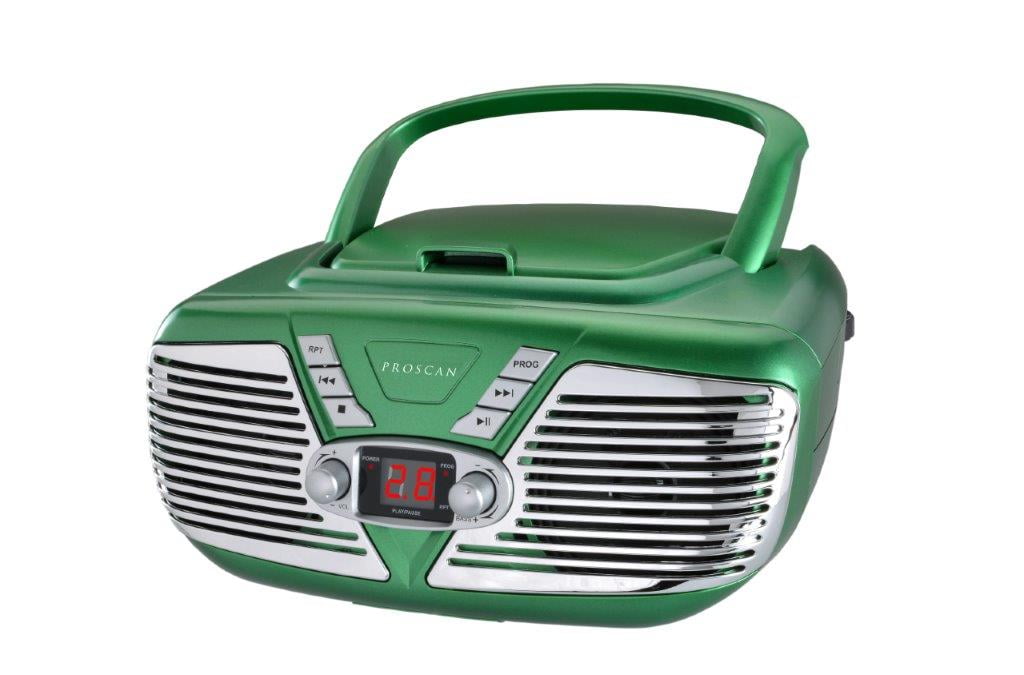 Proscan Retro-Style Portable CD Radio BoomBox, Green, PRCD211 - Walmart.com