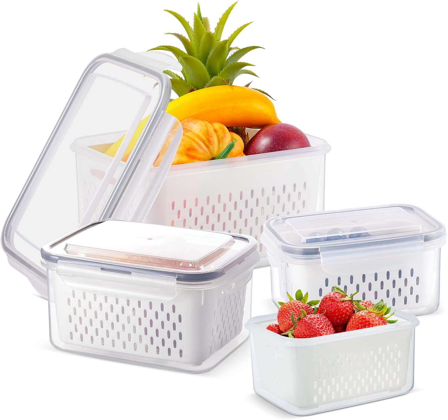 shiyou-Fruit Storage Containers for Fridge, 4 Pack Fresh Storage ...