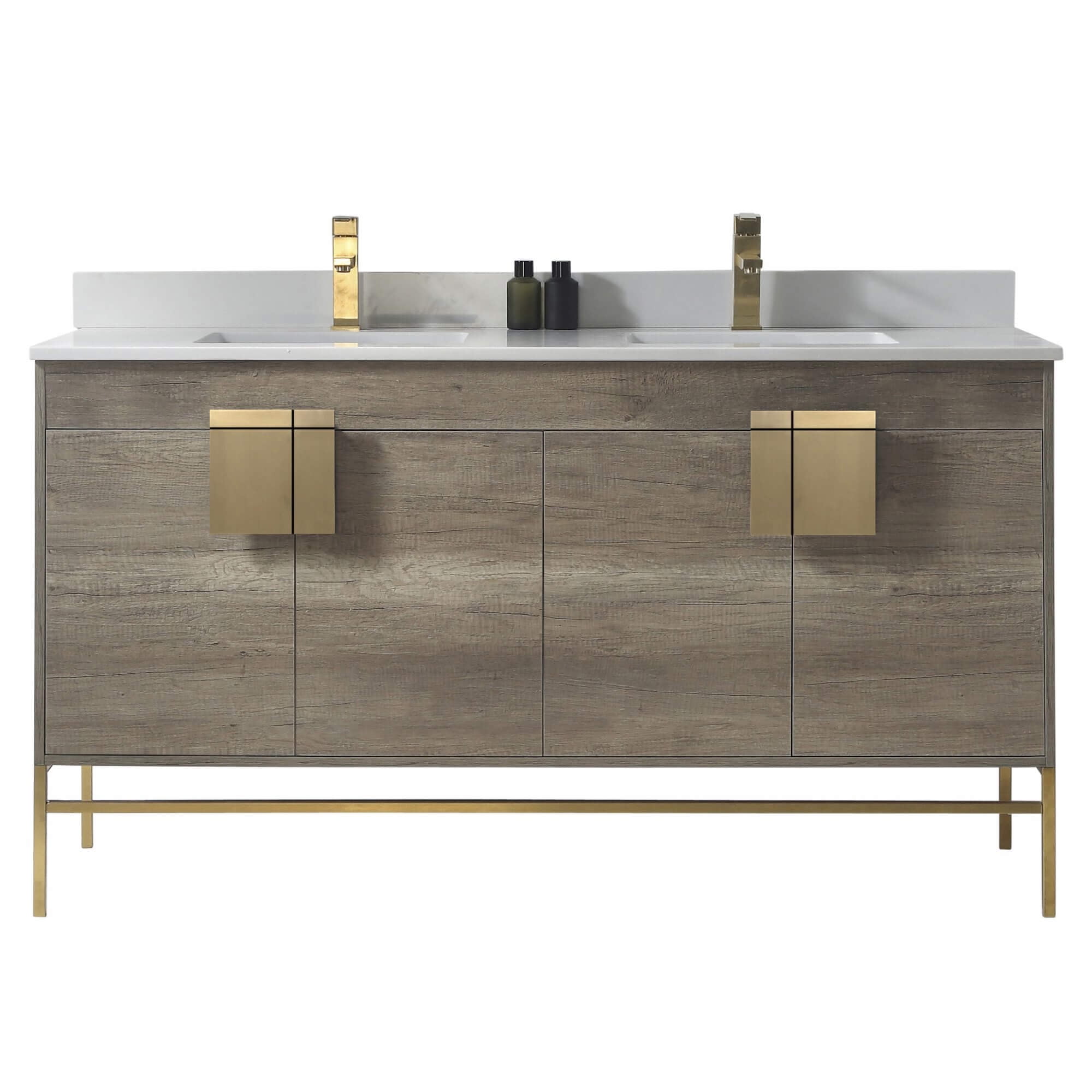 Fine Fixtures - Modern Grey 60" Bathroom Vanity Set, Satin Brass ...