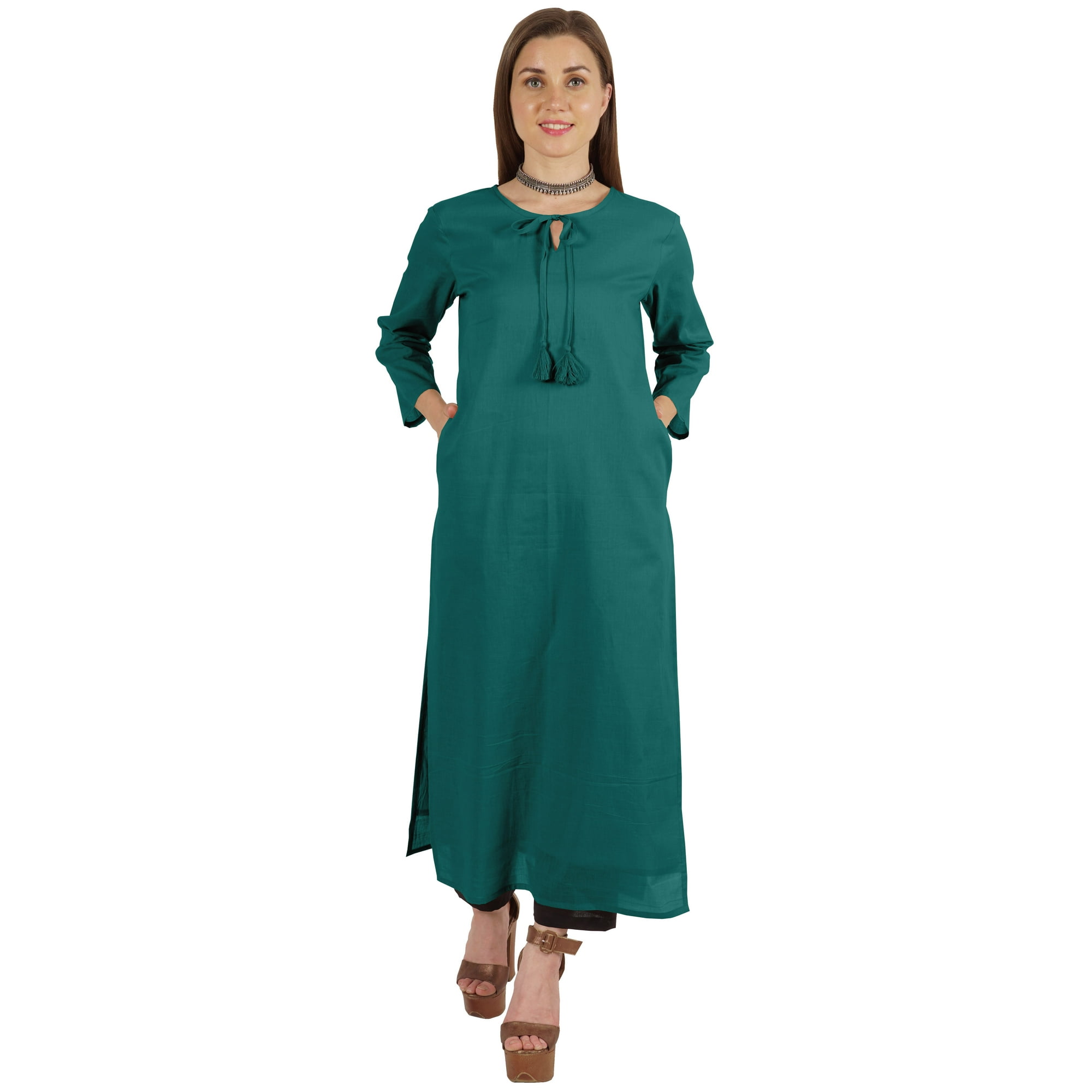 Click here for Moomaya Solid Long Kurti For Women Cotton Tunic 3/... prices