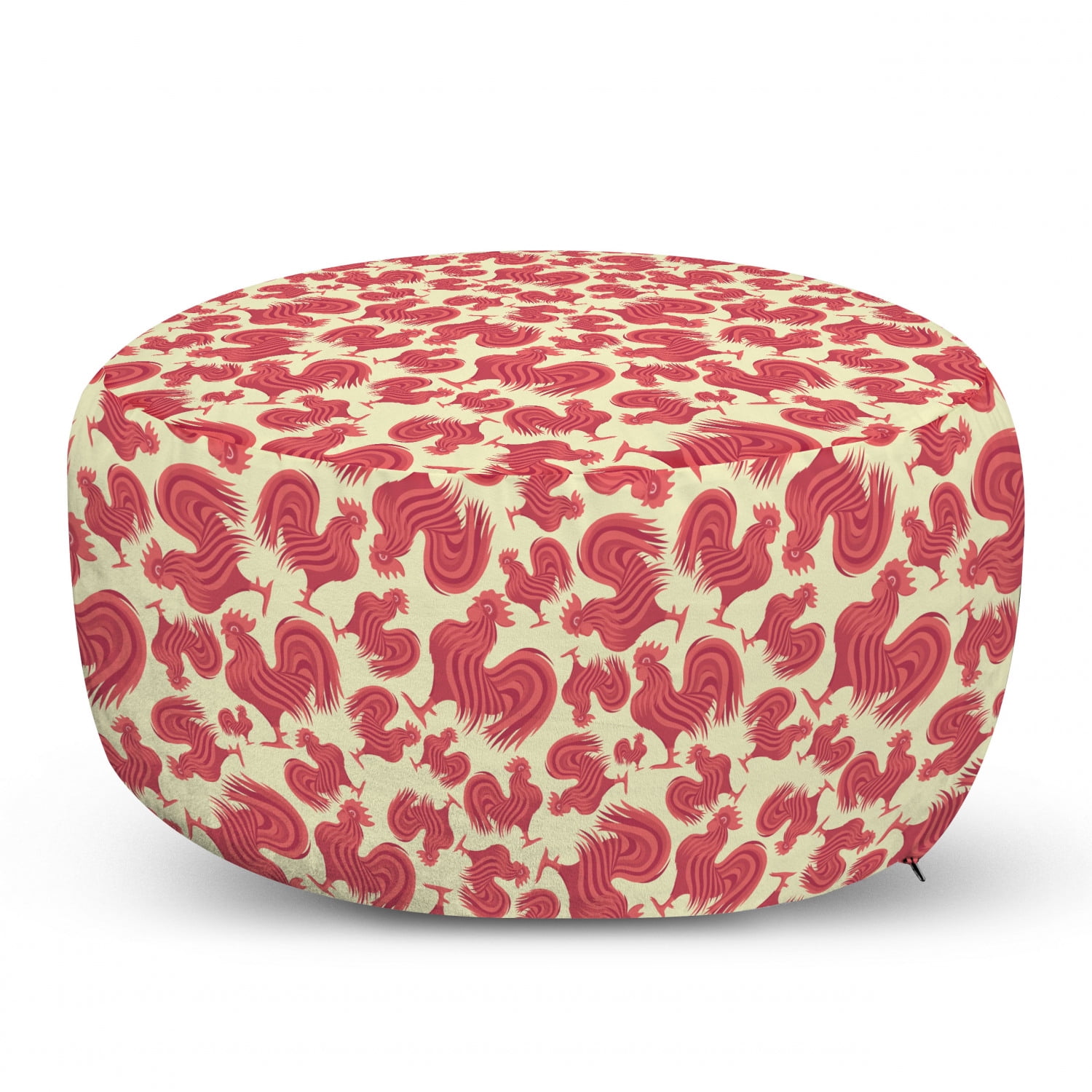 Farm Pouf Cover with Zipper, Repeated Illustration of Numerous Abstract ...