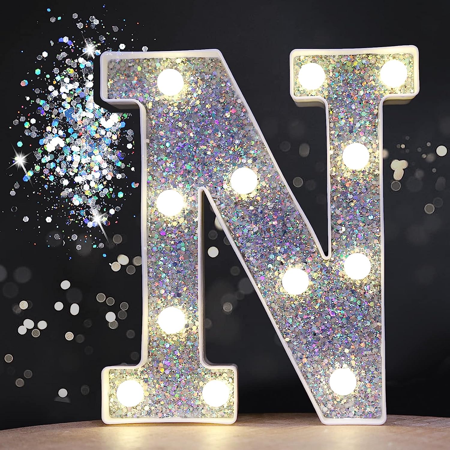 Light Up Letters, Glitter Letter Lights Battery Powered Silver Marquee ...
