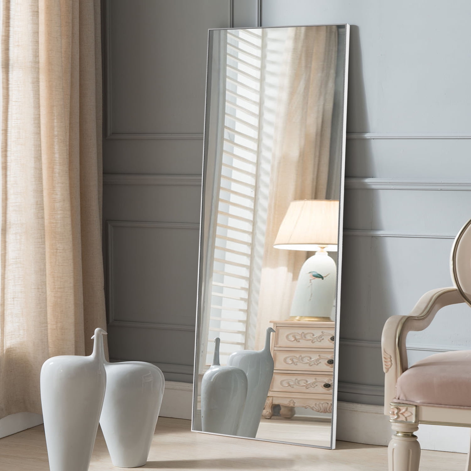 NeuType 65 X 22 Silver Full Length Mirror With Standing Holder Floor