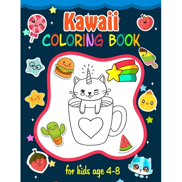 Kawaii Coloring Book for Kids age 4-8: Over 50 cute and easy kawaii ...