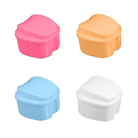 4 Pcs Denture Bath Box False Teeth Storage Container Case With Rinsing ...