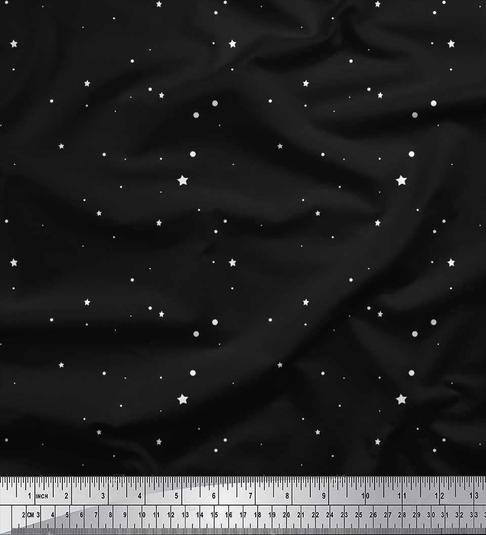 Soimoi Black Cotton Voile Fabric Dots & Star Print Fabric by the Yard ...
