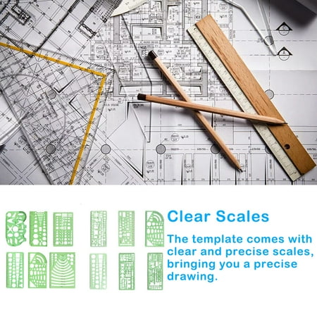 6pcs Stencil Templates Set Plastic Clear Scales Architecture Drafting ...