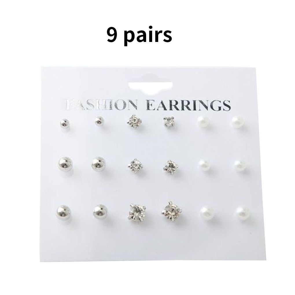 Click here for Ruiboury 9 Pairs Faux Pearl Ear Studs Fashion Rhin... prices