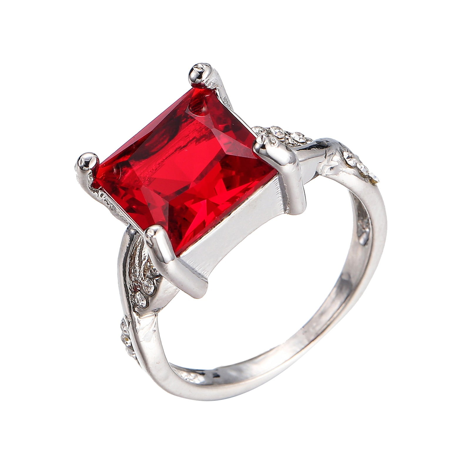 Click here for Riforla Red Gem Ring Silver Square Shaped Cut Tren... prices