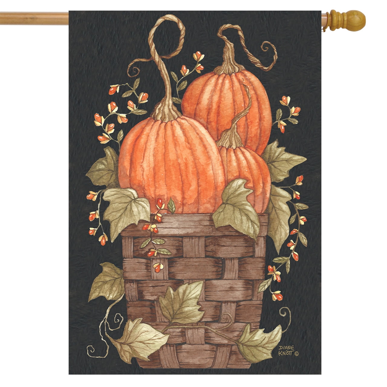 Pumpkin Trio Autumn House Flag Primitive Fall Basket 28" x 40 ...