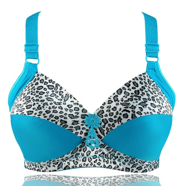 Women Wireless Leopard Bra Adjusted Wire Free Gathered Push Up 3/4 Cup ...