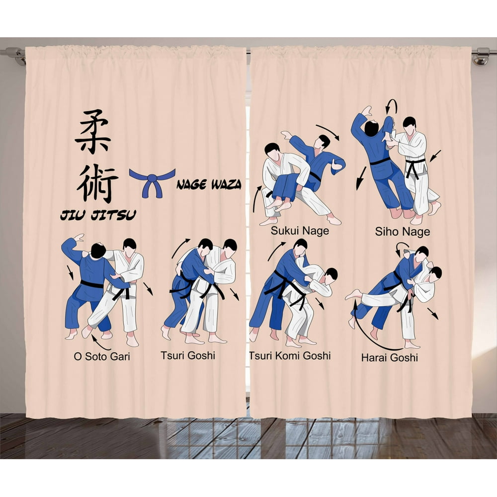 Jiu Jitsu Curtains 2 Panels Set, Martial Arts Defense Techniques Sport ...