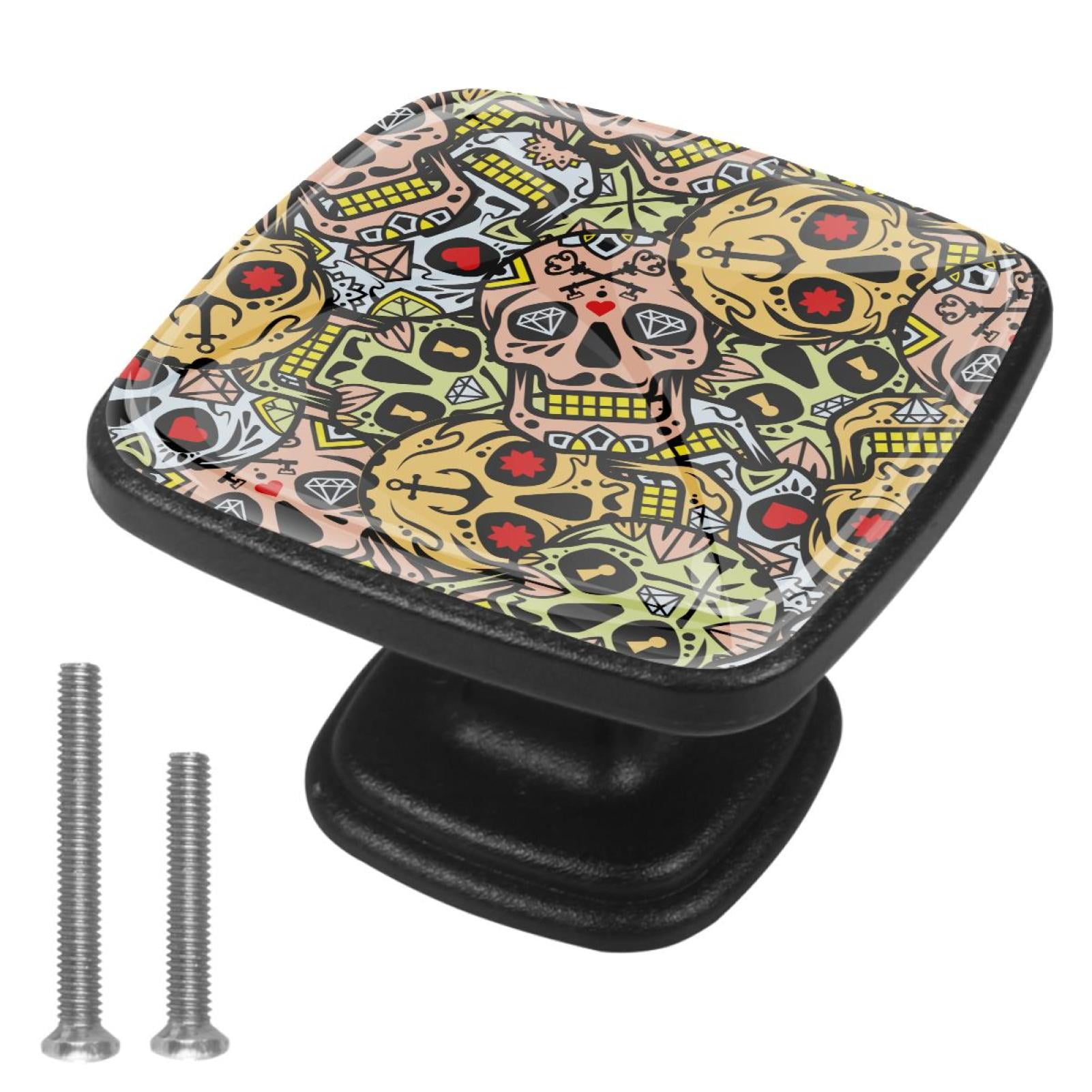 4 Pcs Cabinet Handle Drawer Pulls Skull Knobs with Screws Square ...