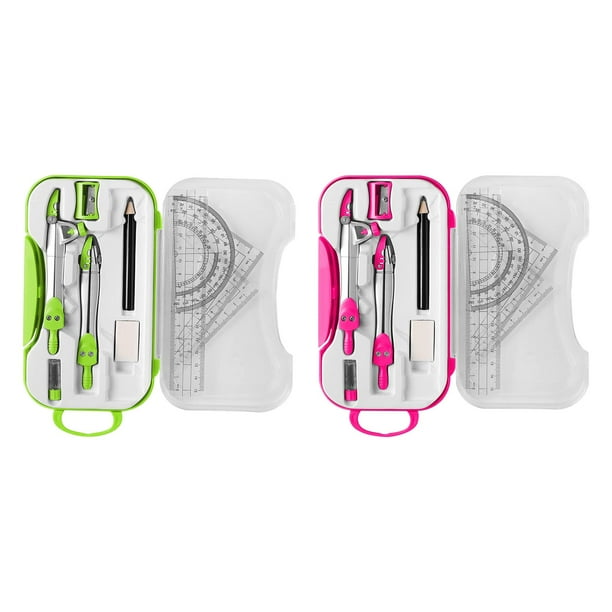 2Pieces Math Geometry Set Protractor Ruler Pencil with Storage Case ...