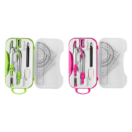 2Pieces Math Geometry Compass Set Protractor Ruler Pencil with Storage ...