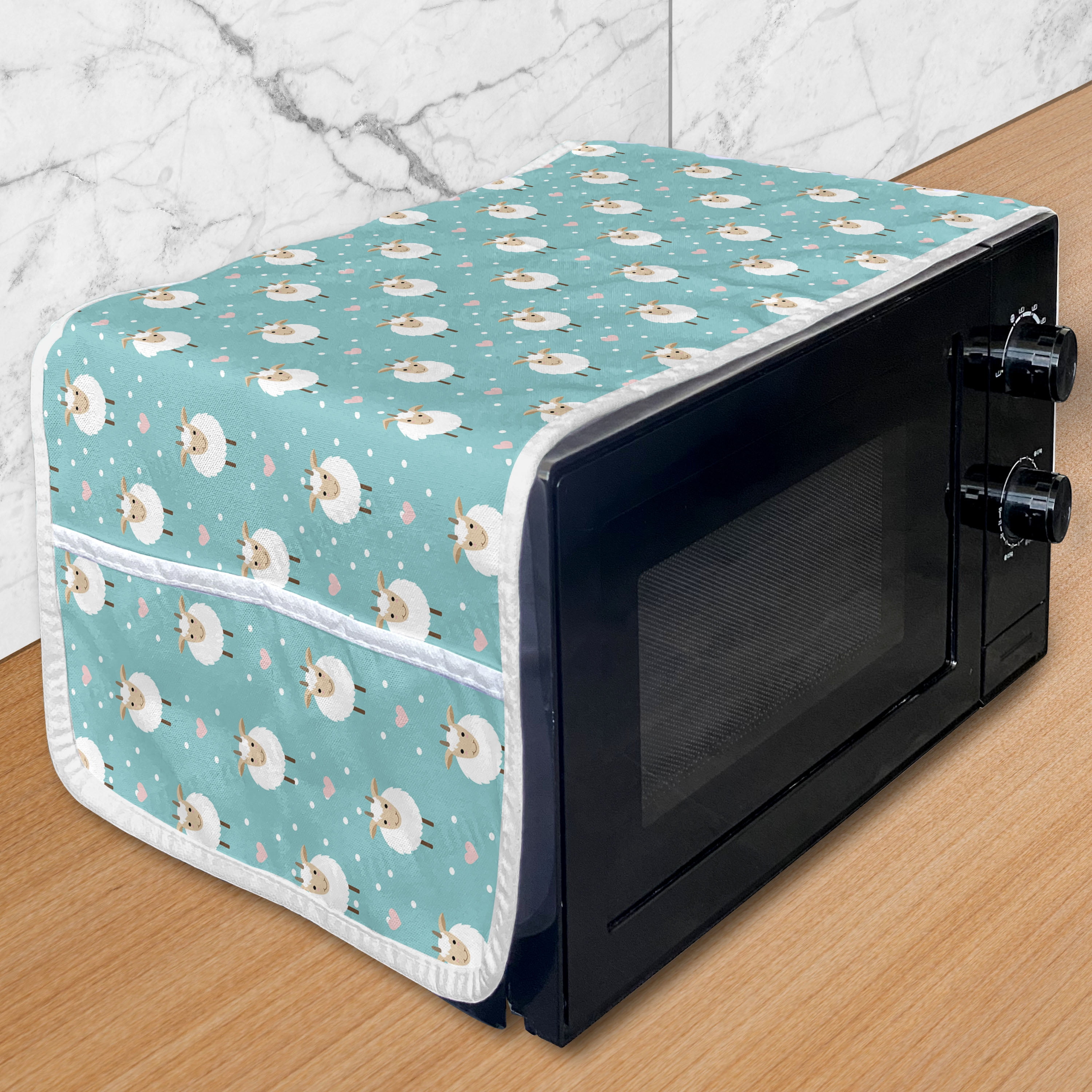 Goat Microwave Oven Cover, Retro Diamond Pattern with Dots Hearts and ...