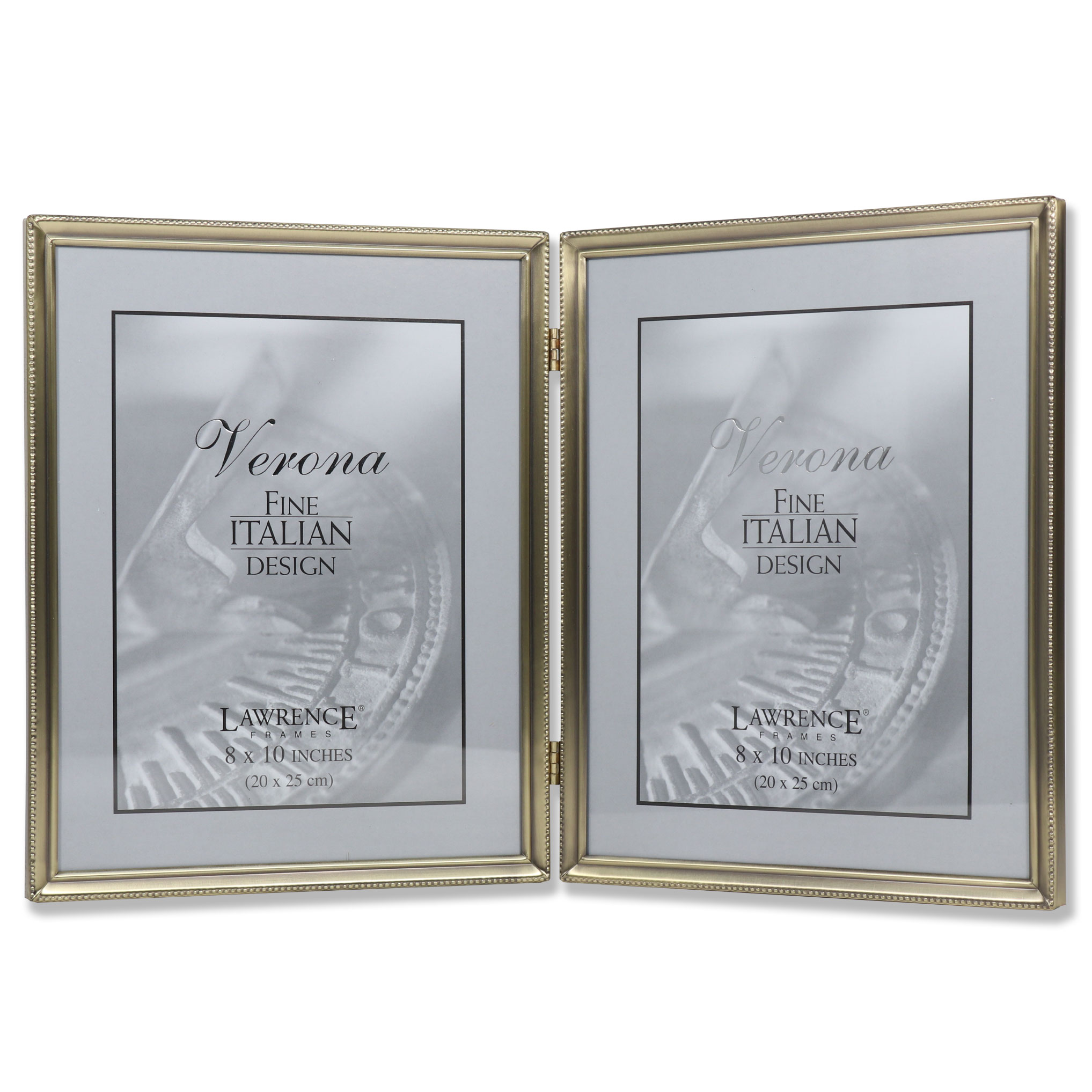 Antique Brass 8x10 Hinged Double Picture Frame Bead Border Design Antique Brass 8x10 Hinged Double Picture Frame Bead Border Design