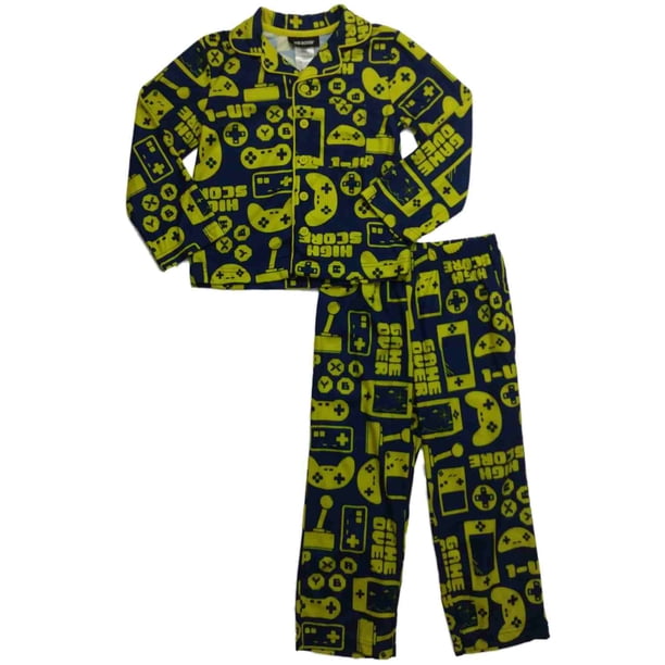 Little Boys Blue & Yellow Game Over Controler Flannel Video Game Pajama ...