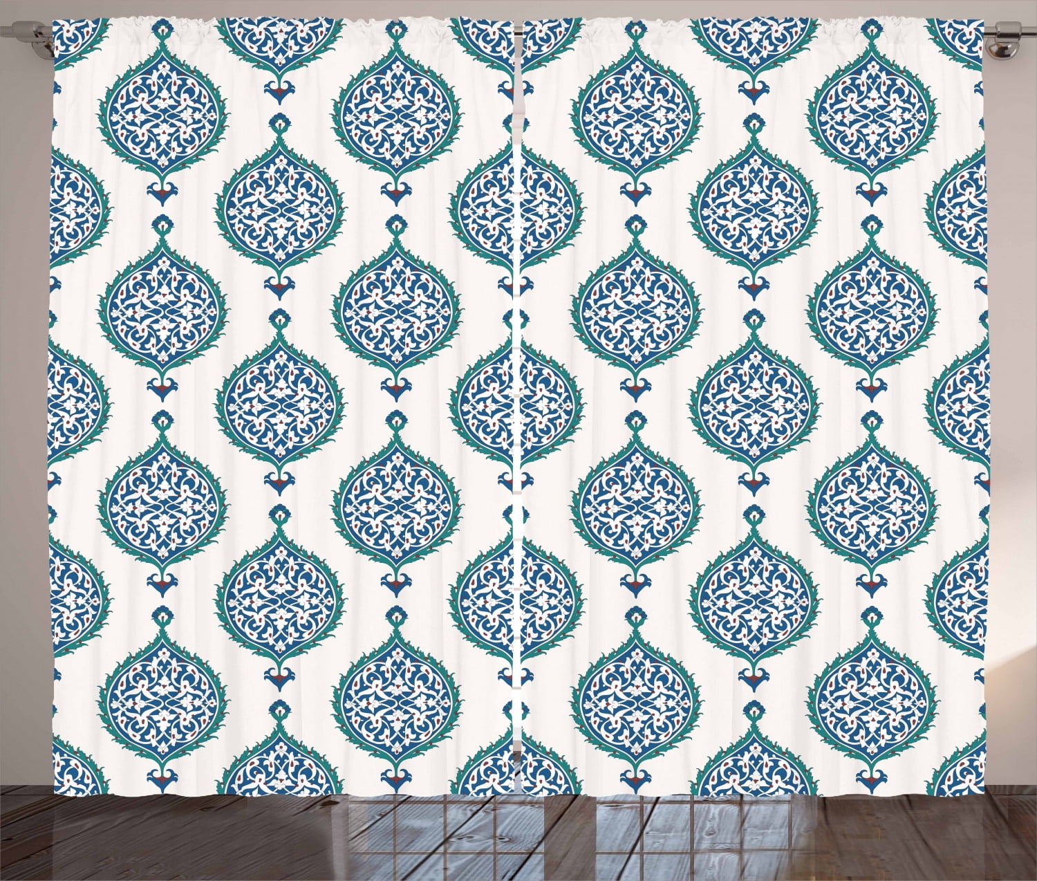 Turkish Pattern Curtains 2 Panels Set, Artistic Leaves in Symmetrical ...