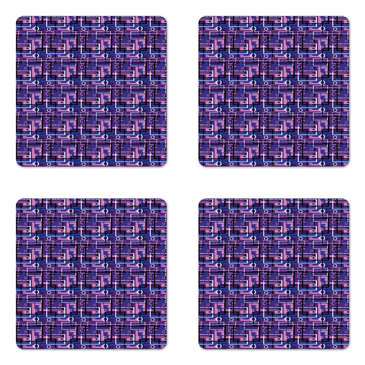 Geometric Coaster Set Of 4 Tangled Overlapping Different Shapes Circles Abstract Vibrant