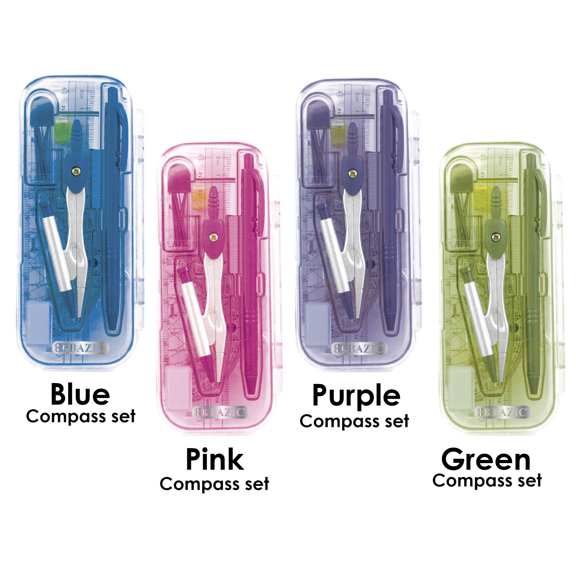 Buy BAZIC Math Geometry Set 9 Pieces for Students, Storage Box, 3-Pack ...