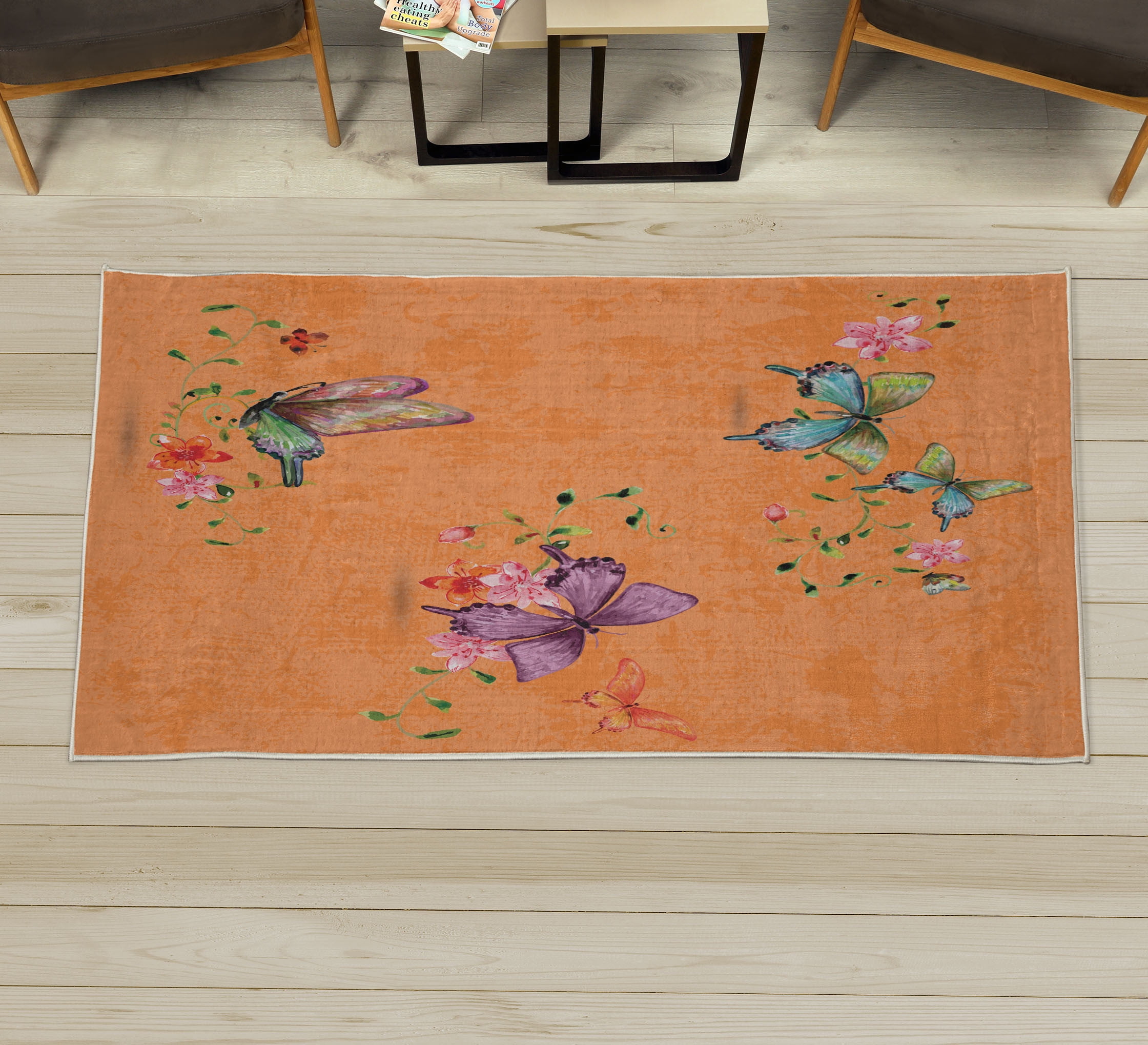 Butterfly Decorative Rug, Springtime Flying Moths on Vintage Style ...