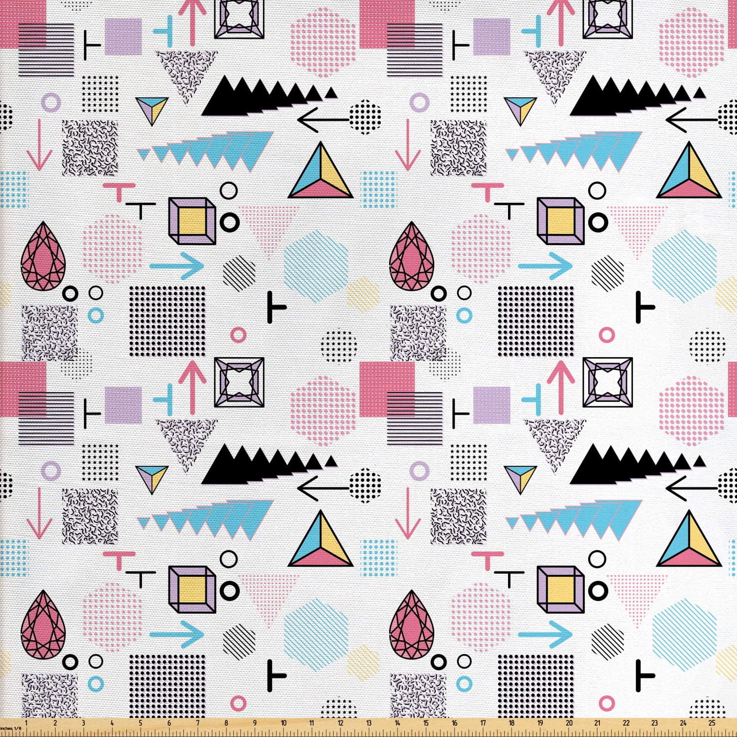 Abstract Fabric by the Yard, Geometric Composition in Memphis Style ...