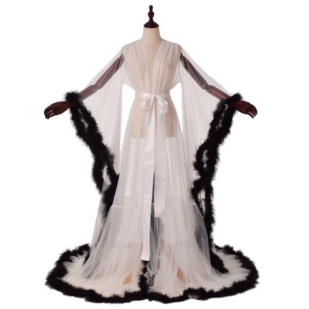 GRACEART Women Dressing Gown Perspective Sheer Long Robe Puffy Tulle ...