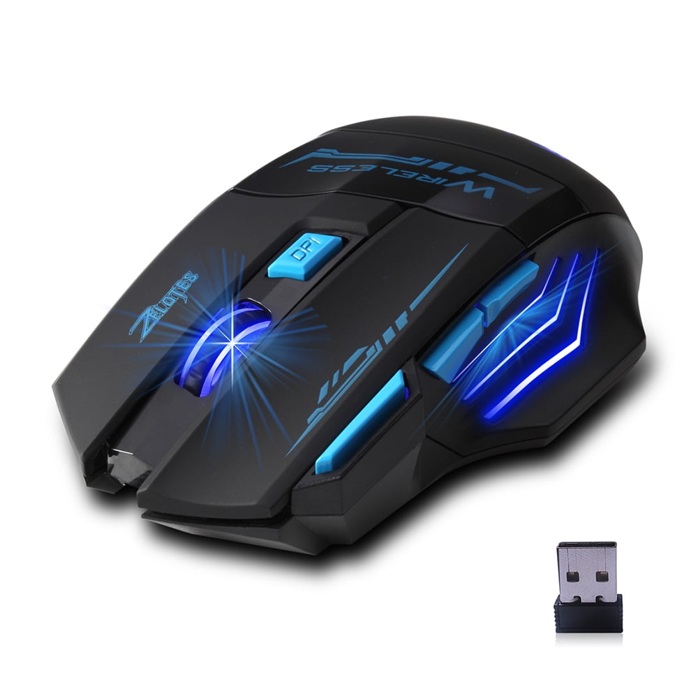 ZELOTES F14 LED Optical Computer Mouse Wireless 2.4G 2400 DPI 7 Buttons ...