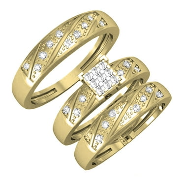 Diamond Trio Set Engagement Ring Wedding Band Yellow Gold Men's Women's ...