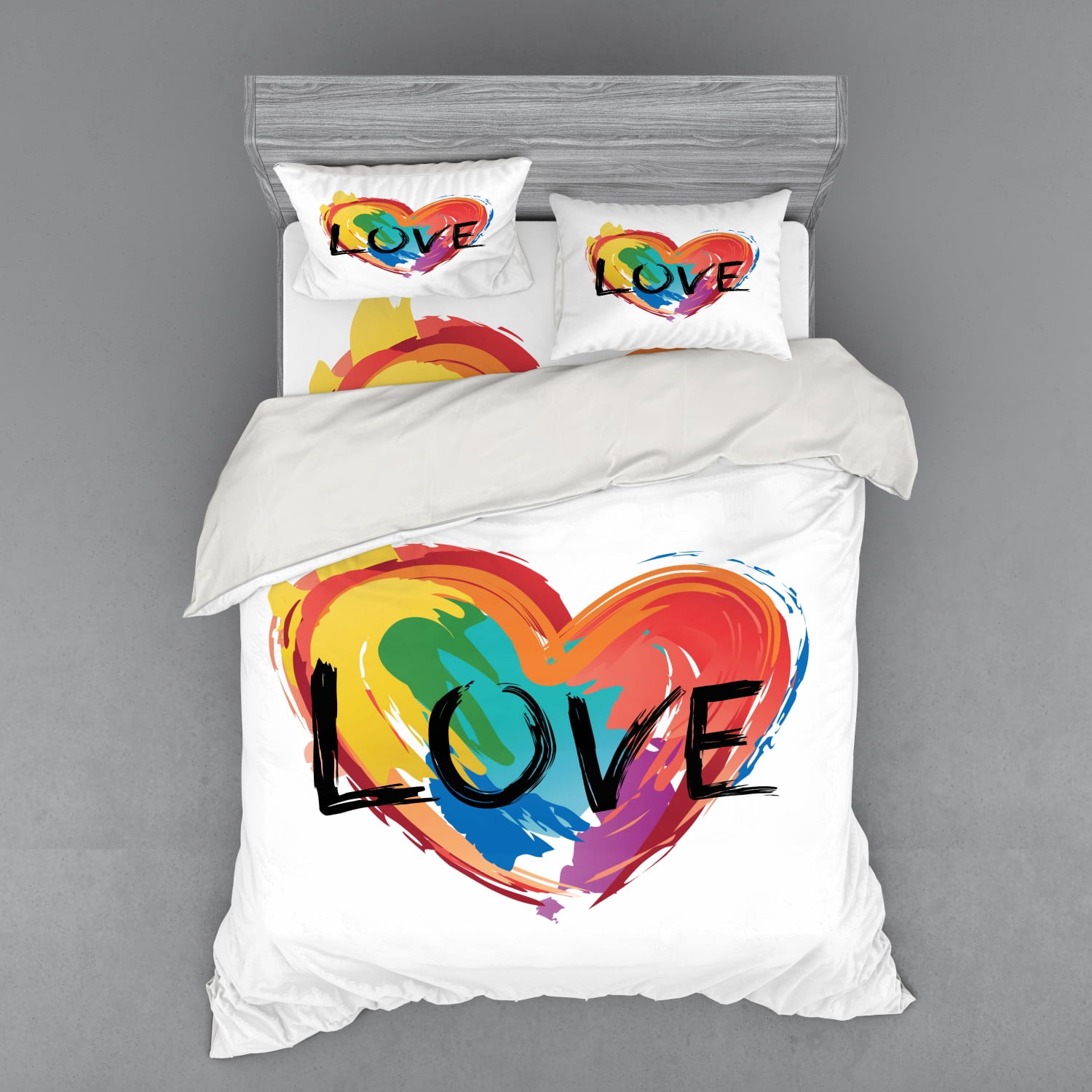 Rainbow Duvet Cover Set, Brush Painted Pride Heart LGBT Plain ...