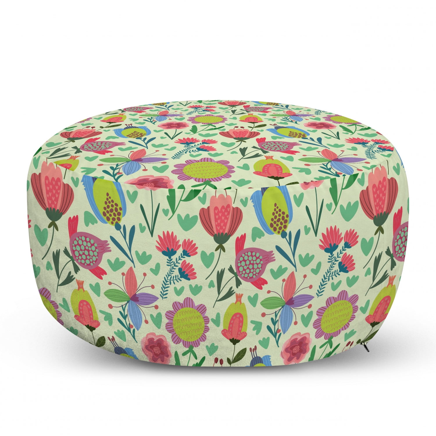 Dutch Pouf Cover with Zipper, Floral Arrangement with Colorful Doodle ...