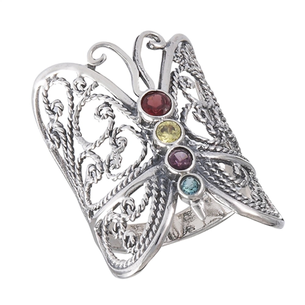Filigree Butterfly Rope Heart Wings Ring 925 Sterling Silver Band ...