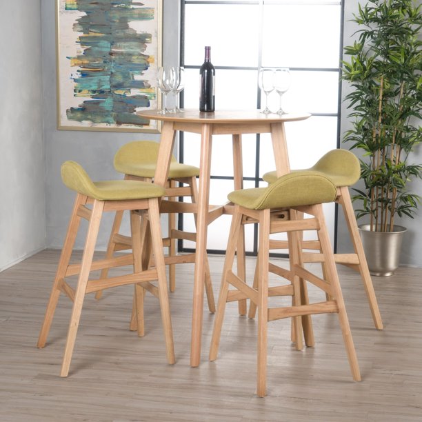 Noble House Luzan Mid-Century Modern 5 Piece Bar Table Set, Natural Oak ...