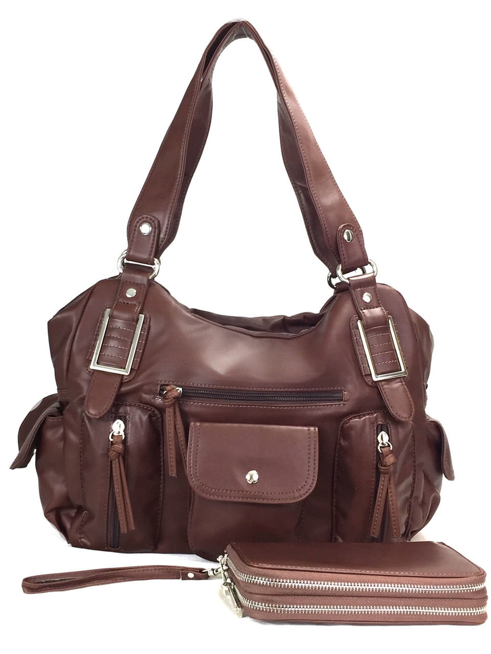 Zzfab - ZzFab Super Soft Multi Pockets Wash Leather Bag Set Brown ...