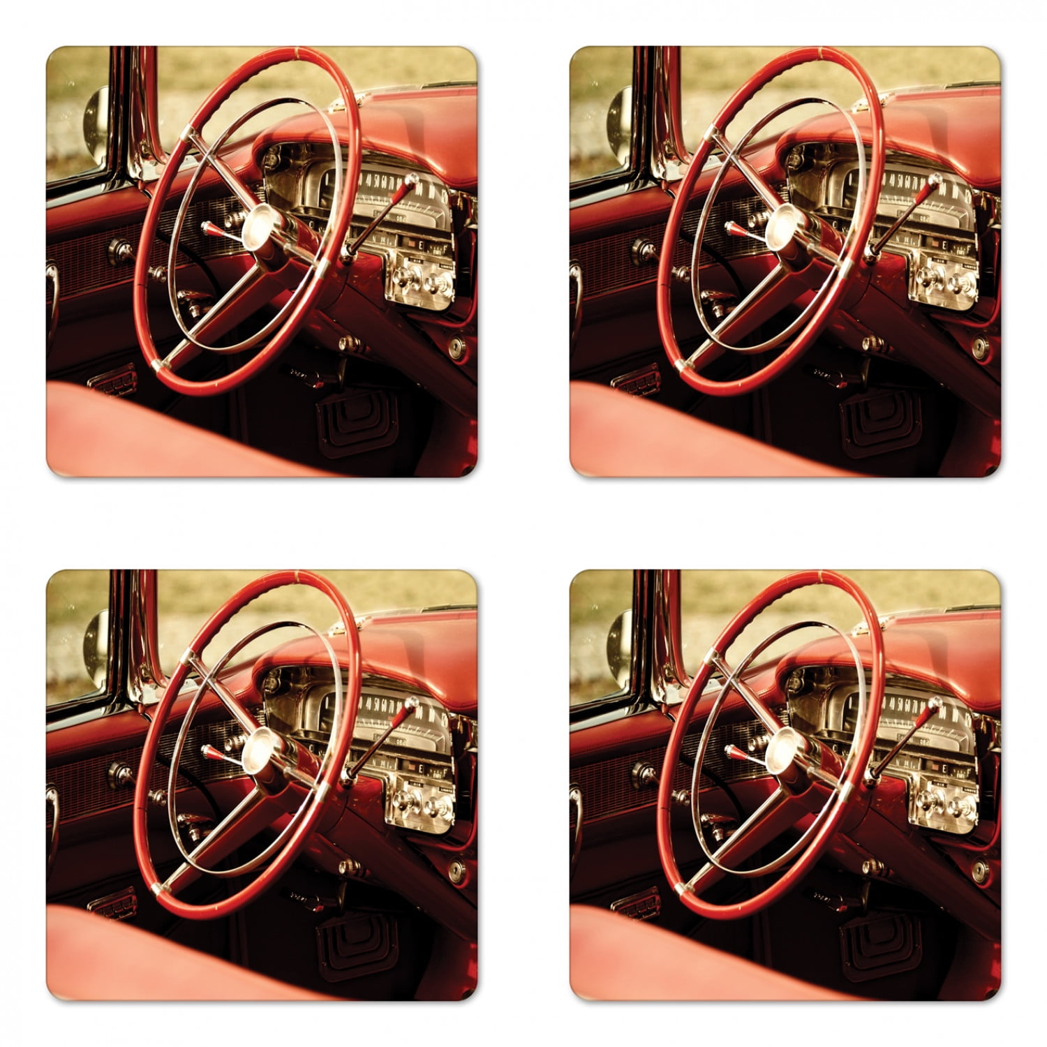 Cars Coaster Set of 4, Interior of an Antique Classic Aged Car ...